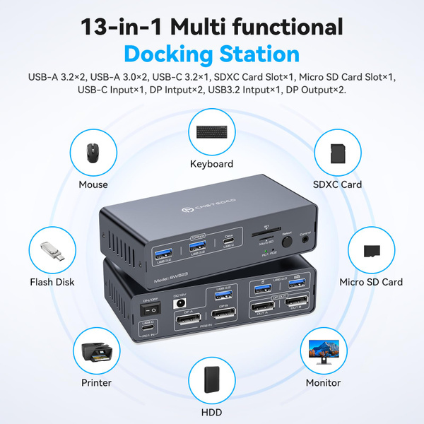 USB 3.2 USB C Displayport KVM Переключатель 4K 120Hz 1 Ноутбук Destop 2 ...