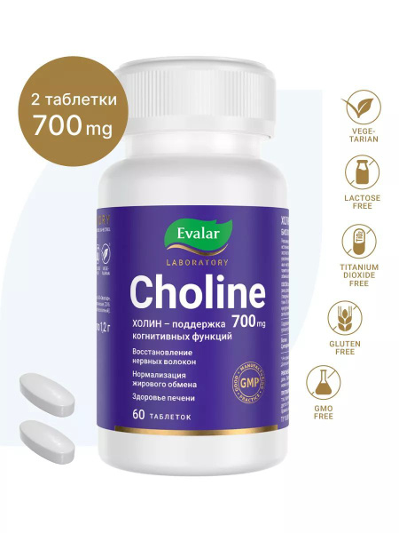 Холин 700 мг, Choline, Evalar Laboratory, для мозга и печени, 60 таблеток купить на OZON по ...