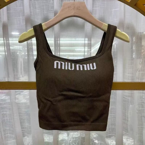 Майка Женский Miu Miu кофейный размер универсальный Хлопок Повседневный Китай облегающий