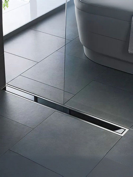 Трап для душа под плитку 500мм линейный черное глянцевое стекло с двухсторонней крышкой Evolux ...