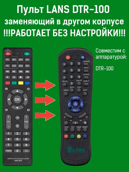 Пульт заменяющий пульт LANS DTR-100 для DVB-T2 ресивера купить на OZON ...