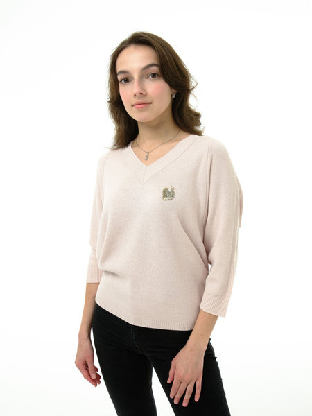 Пуловер Женский SERiANNO розовая пудра Трикотаж, размер 44 Броши Три четверти Турция купить c ...