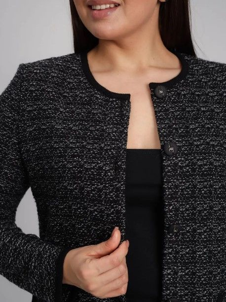 Пиджак Женский BONADI черный, размер 48 оверсайз Длинный Вечерний/праздничный Пуговицы, рост 158 ...