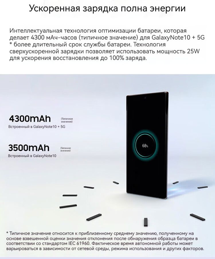 Смартфон Samsung Galaxy Note10 256 ГБ 8 ГБ Голубой 6.3 OLED/AMOLED SM ...