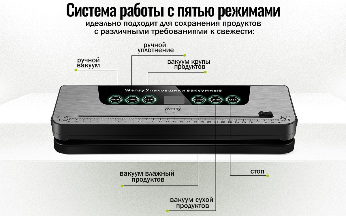 Вакуумная герметизирующая машина Wensy,Кнопка на русском языке ...