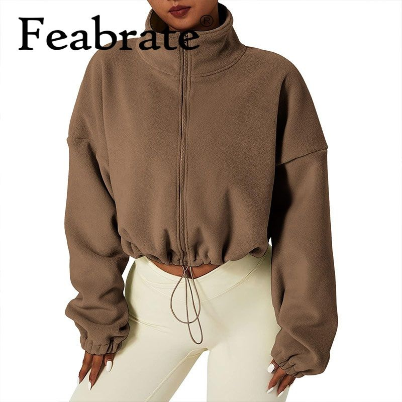 Толстовка Женский Feabrate хаки Молния Полиэфирное волокно, размер 46 укороченный Средний Китай ...