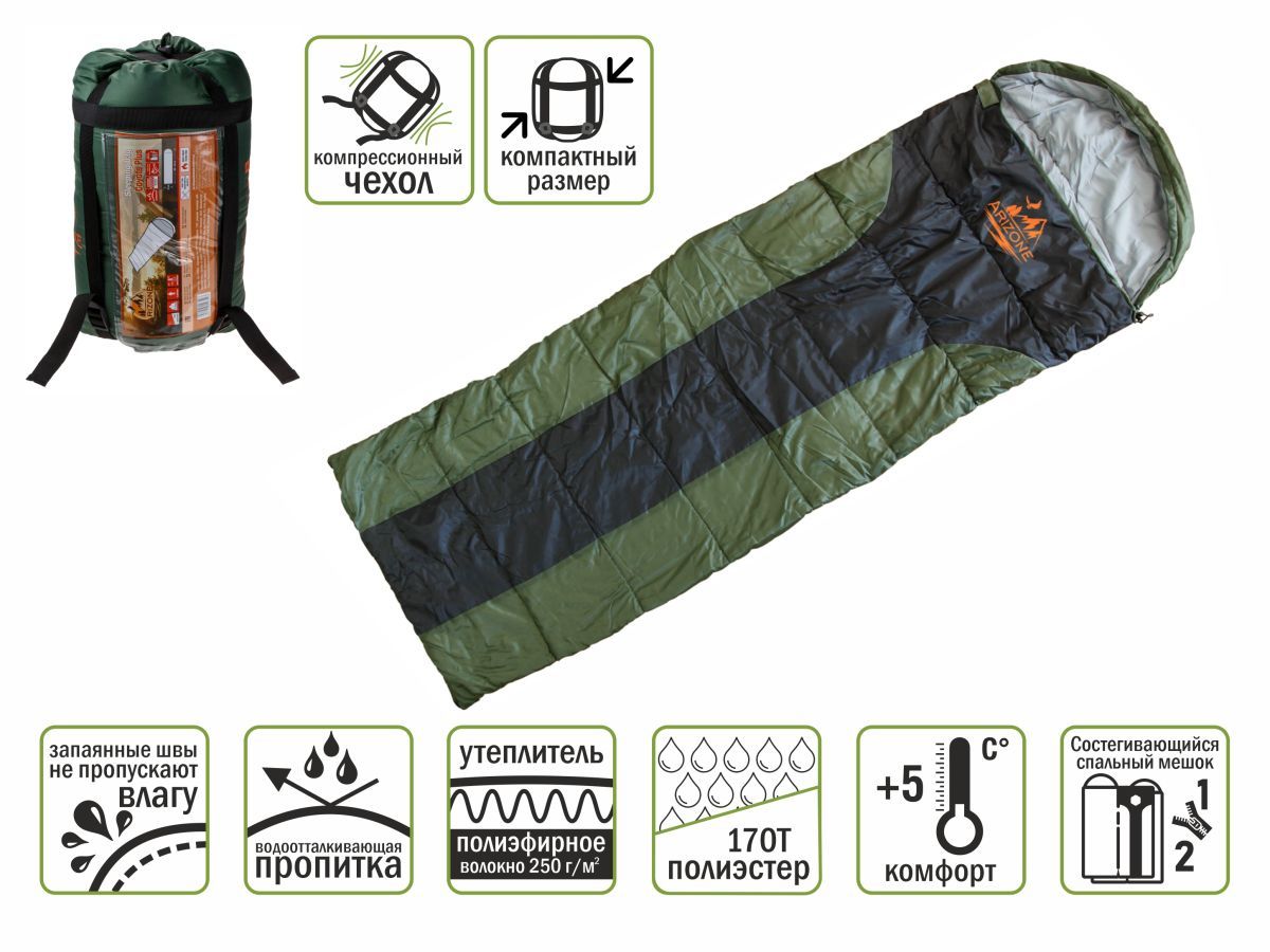 Спальный мешок Coyote Plus, ARIZONE (длина: 190+30 см, ширина: 75 см ...