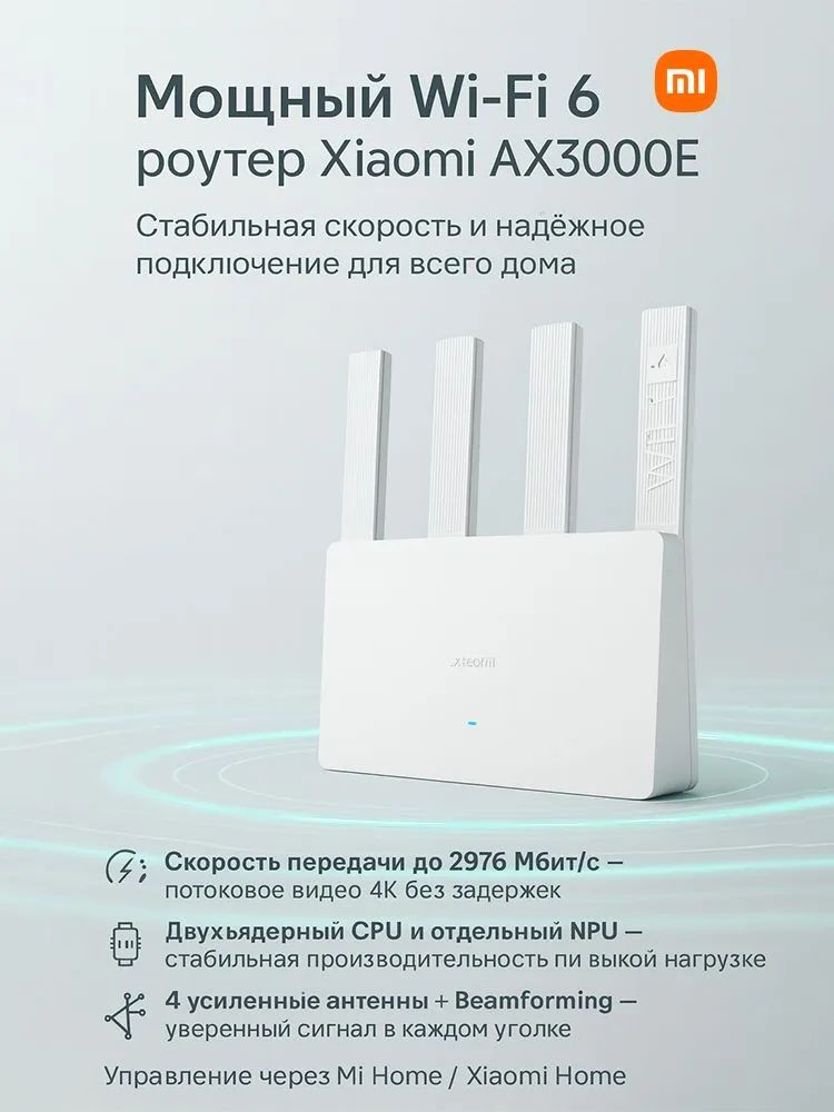 Роутер Xiaomi AX3000E WiFi 6 мощный двухдиапазонный маршрутизатор с ...