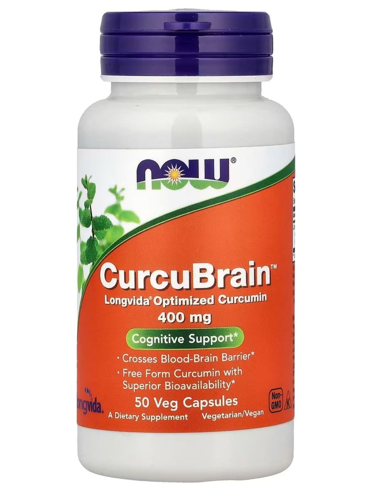 NOW Foods, CurcuBrain, когнитивная поддержка, 400 мг, 50 растительных ...