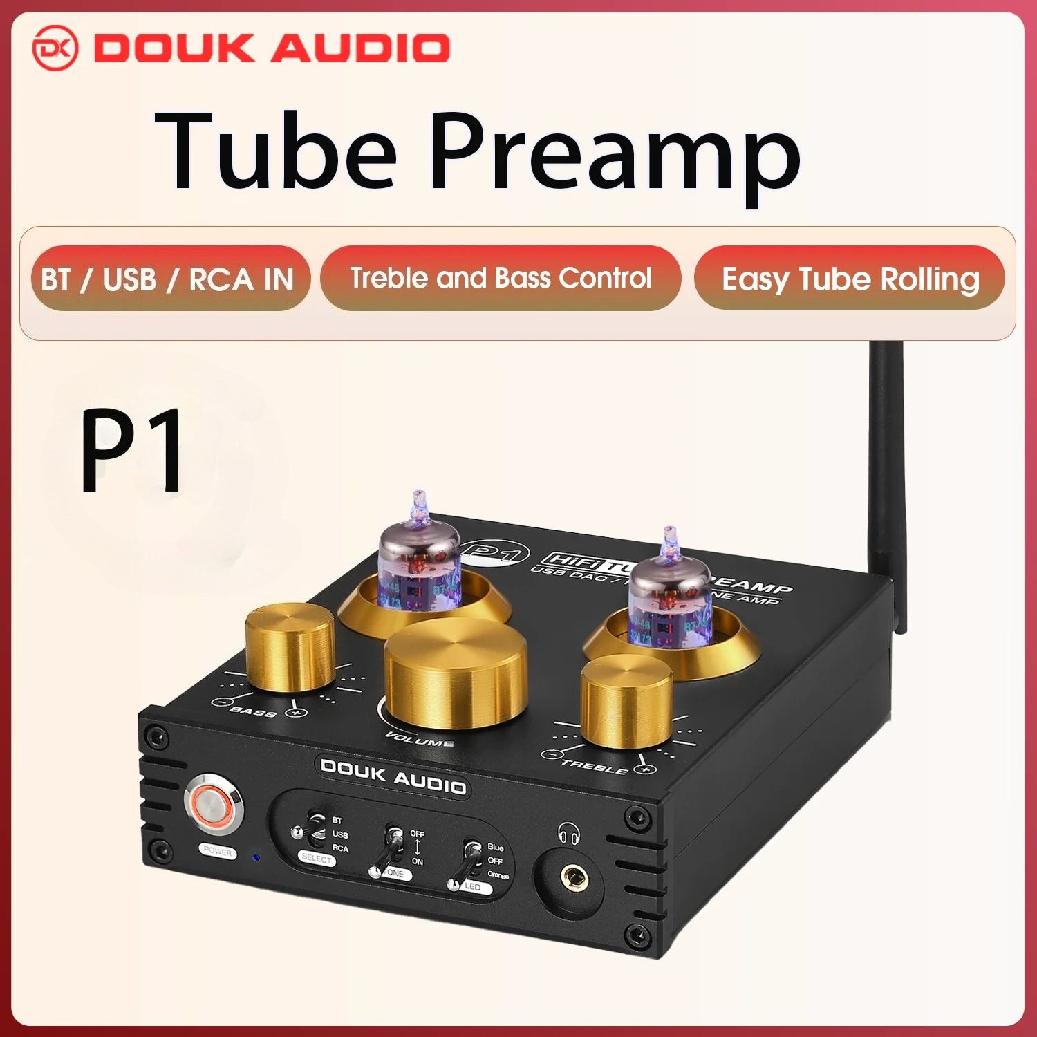 Douk Audio P1 Ламповый предусилитель HiFi Bluetooth 5.0 Аудио USB DAC ...