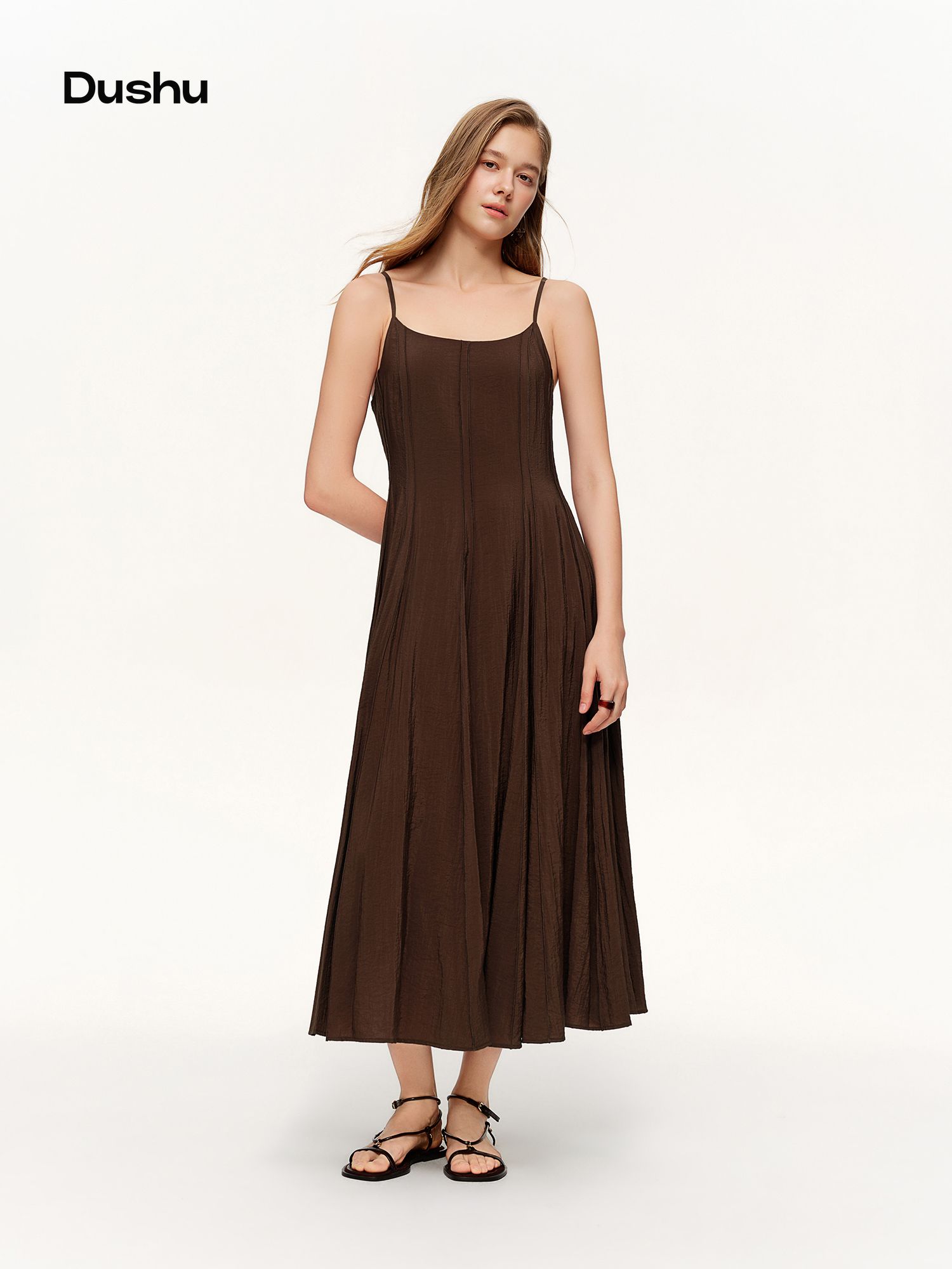 Платье Женский DUSHU темно-коричневый Повседневный Длинный Breathable ...