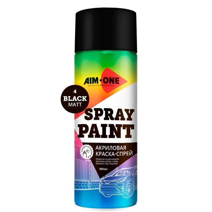 AIM-ONE Краска автомобильная, цвет: черный матовый, 450 мл, 1 шт ...
