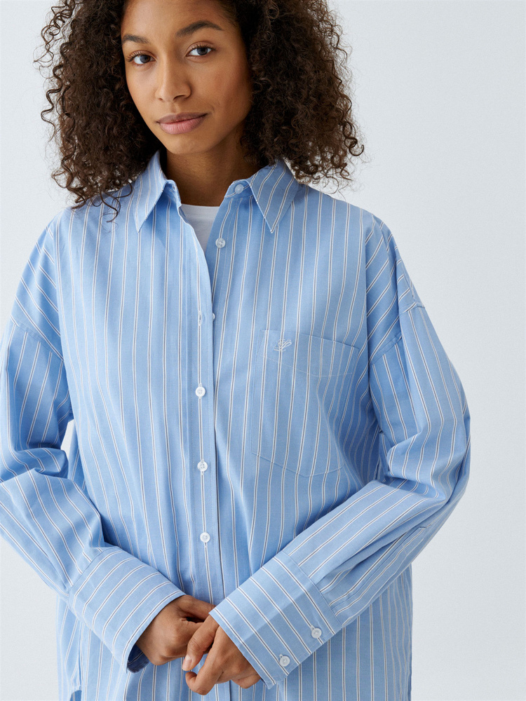 Рубашка Женский SELA синий Хлопок Карманы, размер 50 Пуговицы Китай купить c доставкой на OZON ...