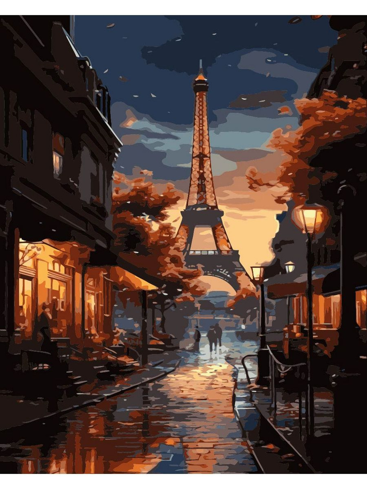 Картина по номерам Париж Эйфелева башня на холсте с деревянным ...