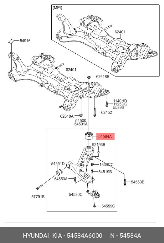 Сайлентблок рычага подвески перед прав Hyundai-KIA 54584-A6000 купить c ...