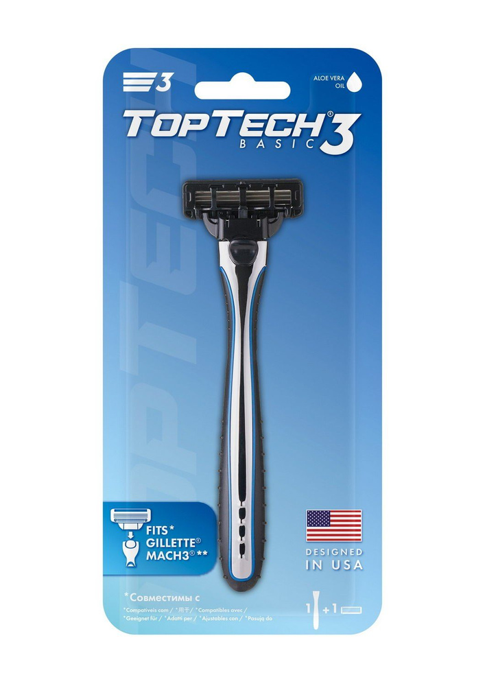 Мужская бритва TopTech Basic 3 1 станок+ 1 сменная кассета (Совместима с Gillette Mach3 ...