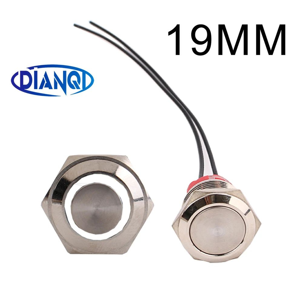 Водонепроницаемый металлический кнопочный выключатель 220 В 19 мм, 4 провода длиной 165 мм, 1 ...