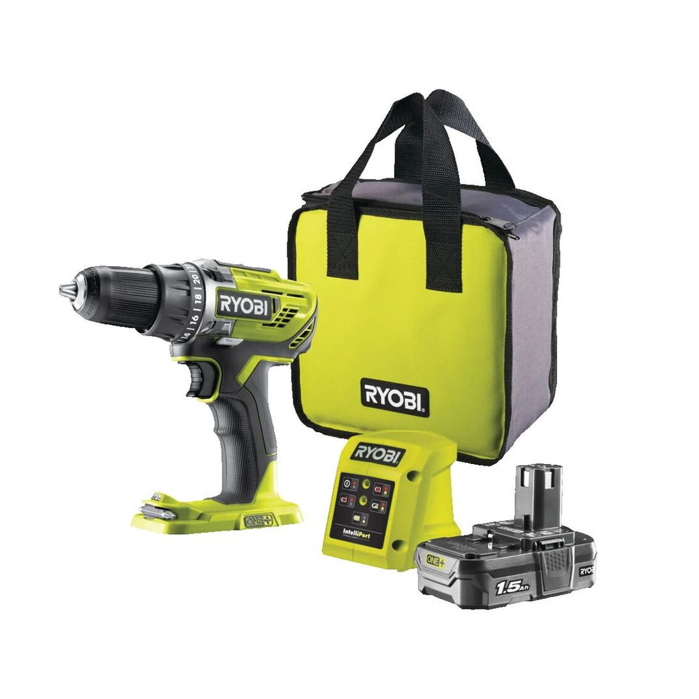 Компактная аккумуляторная дрель-шуруповерт Ryobi ONE+ R18DD3-115S, 18В, 1 аккумулятор 1,5 А*ч Li ...