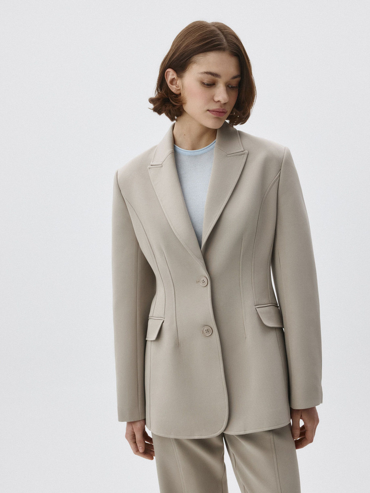 Пиджак Женский SELA капучино, размер 44 приталенный Вечерний/праздничный Пуговицы Китай купить c ...