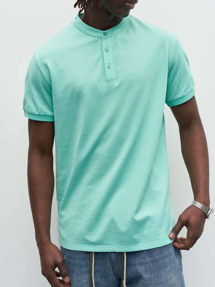 Поло Мужской FLOW LAB светло-зеленый, мятный Короткий, размер 46, 48 Хлопок, Полиэстер ...