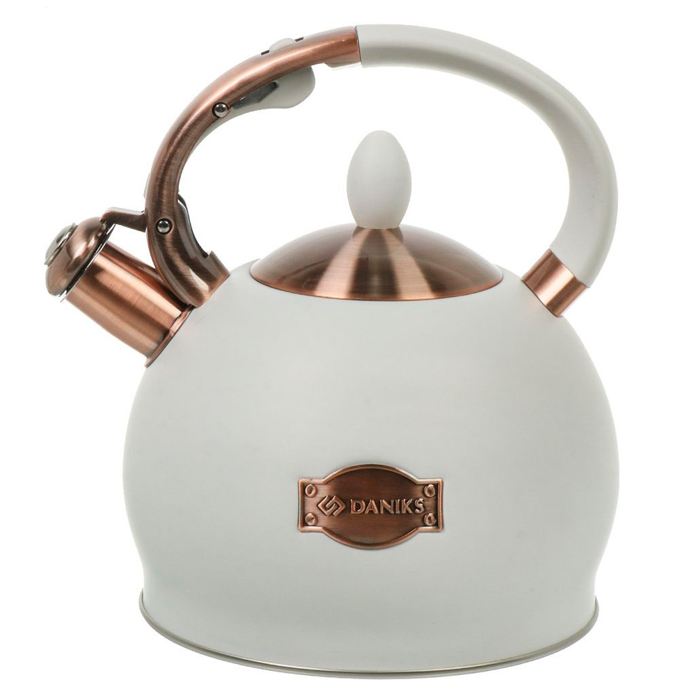 Daniks чайник для плиты из нержавеющей стали со свистком, 2.5 л, бежевый купить на OZON по ...