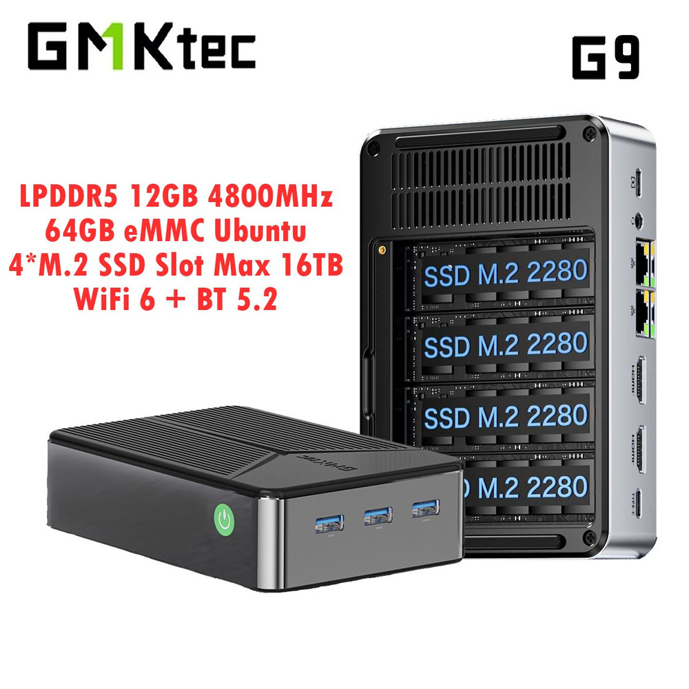 GMKtec Мини-ПК N150 G9 NAS (Intel N150, RAM 12 ГБ, Intel Graphics ...