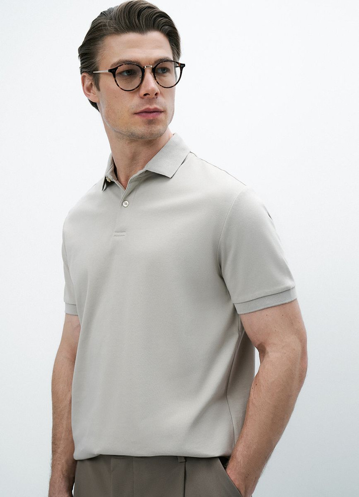 Поло Мужской O'STIN кремовый Короткий, размер 44, 46 Трикотаж Однотонный полуприлегающий ...