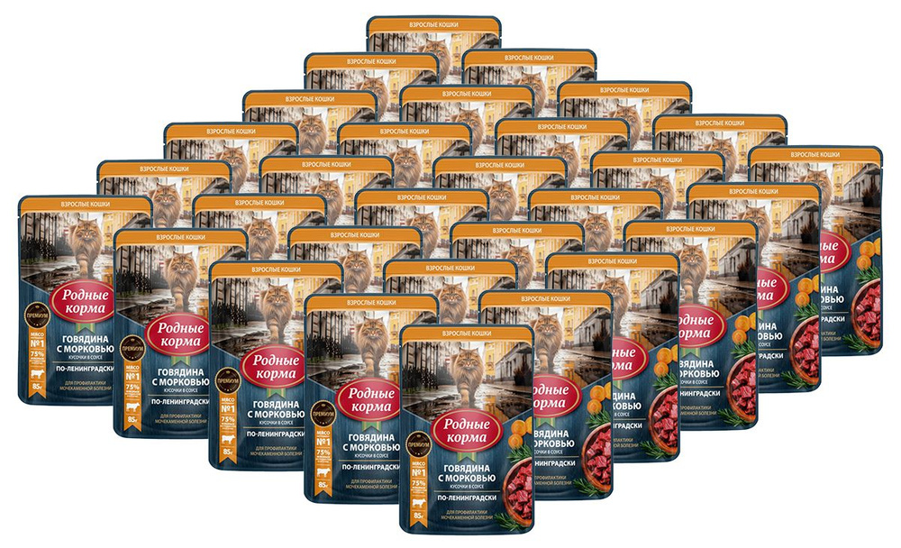 Корм влажный РОДНЫЕ КОРМА для взрослых кошек для профилактики мкб с ...