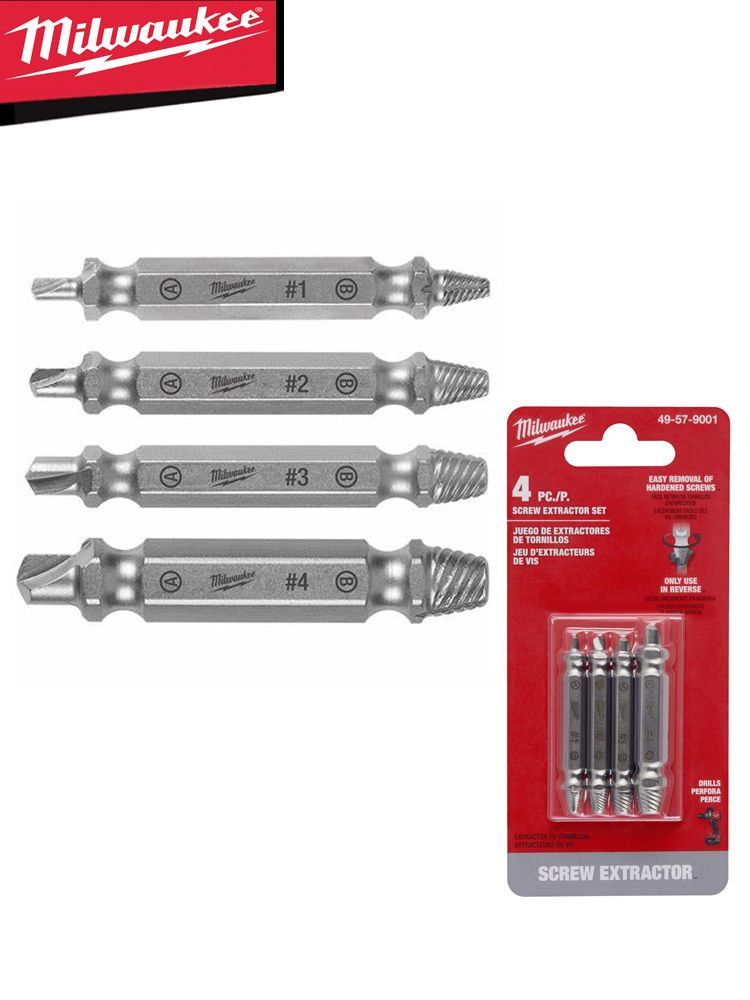 Milwaukee 49-57-9001 M2 Steel Screw Extractor Set 4PC Высокая твердость и долговечность ...
