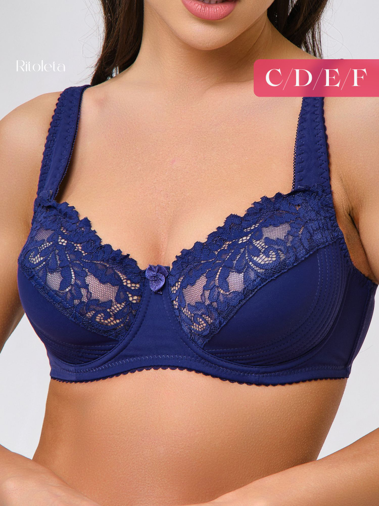 Бюстгальтер Женский Ritoleta мягкая чашка на каркасе, на косточках, размер 85F синий Нейлон ...