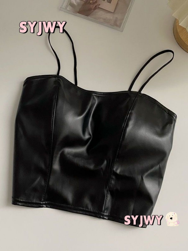 Кроп-топ Женский SYJWY черный, размер 42 Полиэфирный шелк, Синтетическая кожа Короткий Домашний ...