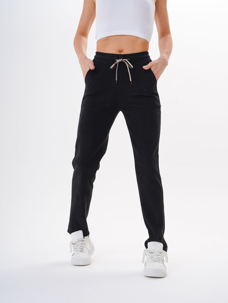 Брюки Женский XF.BUSF джоггеры, утепленные черный муар Вельвет, Микровельвет Повседневный ...