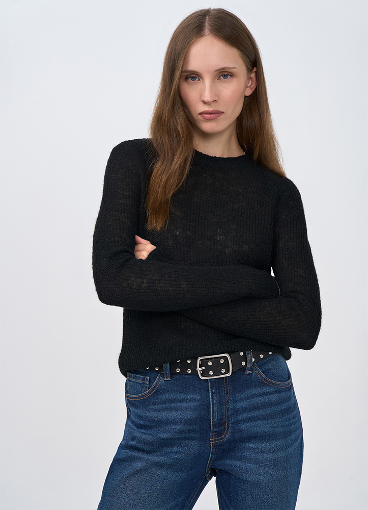 Свитер Женский FUNDAY черный Трикотаж, размер 52, 54 Без застежки приталенный Длинный Однотонный ...