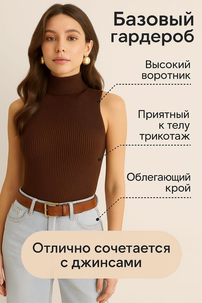 Топ Lucky-punch, женский, без рукавов, облегающий, с воротником ...