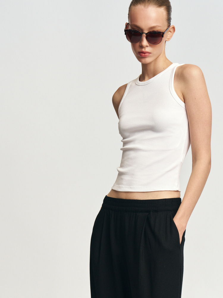 Топ Женский Zolla белый, размер 48 Хлопок, Эластан Без рукавов Повседневный Китай, рост 164-176 ...