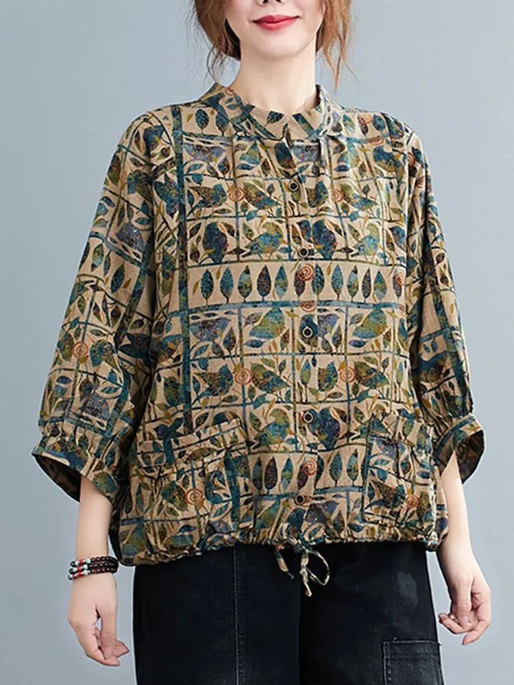 Рубашка Женский коричневый Три четверти Смесовая ткань Разноцветный, Абстракция, размер 50 ...