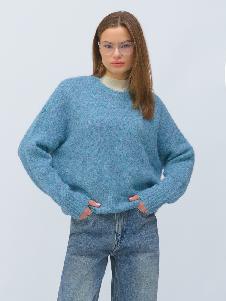 Джемпер Женский VITTORIA VICCI бирюзовый Нейлон, Полиэстер, размер 48, 50 прямой Длинный ...