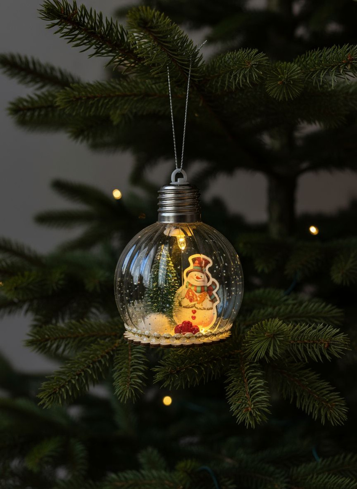 Ёлочная игрушка с подсветкой , прозрачный светящийся шарик-подвеска на ...