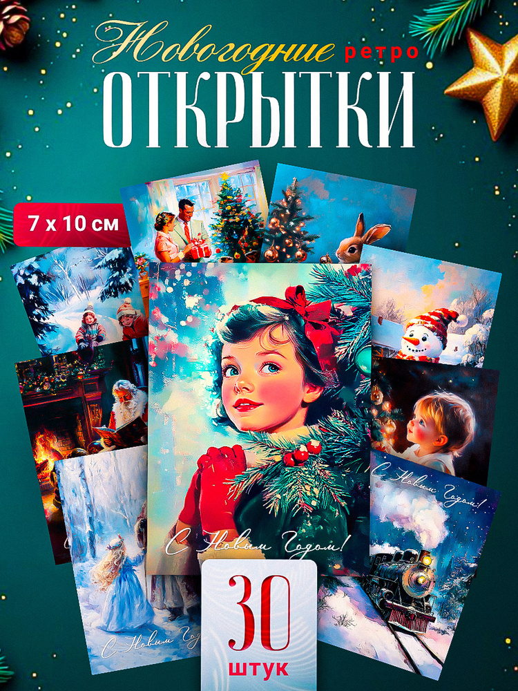 Мини открытки новогодние, РЕТРО купить c доставкой на OZON по низкой ...