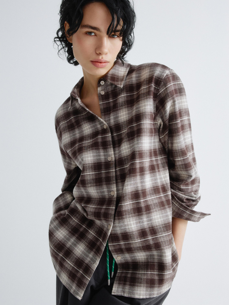 Рубашка Женский SELA коричневый, размер 50 свободный Китай купить c доставкой на OZON по низкой ...