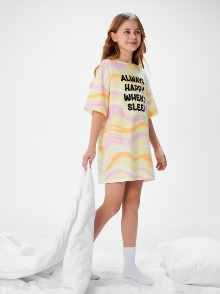 Ночная сорочка Девочки Acoola Трикотаж, размер 122, 128 Абстракция фиалковый, оранжево-желтый ...