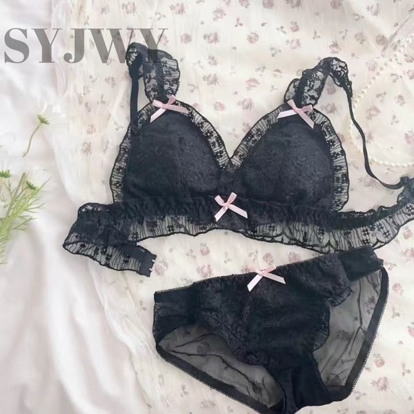 Комплект белья Женский SYJWY черный Пряжка, Эластичная бралетт Полиэфирное волокно Пряжки ...