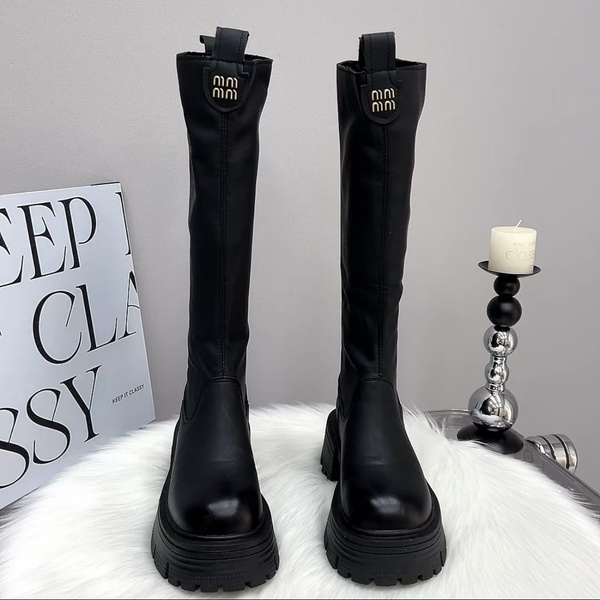 Ботинки Женский Miu Miu черный размер 34 Зима Без застёжки Платформа Вышивка Италия купить C