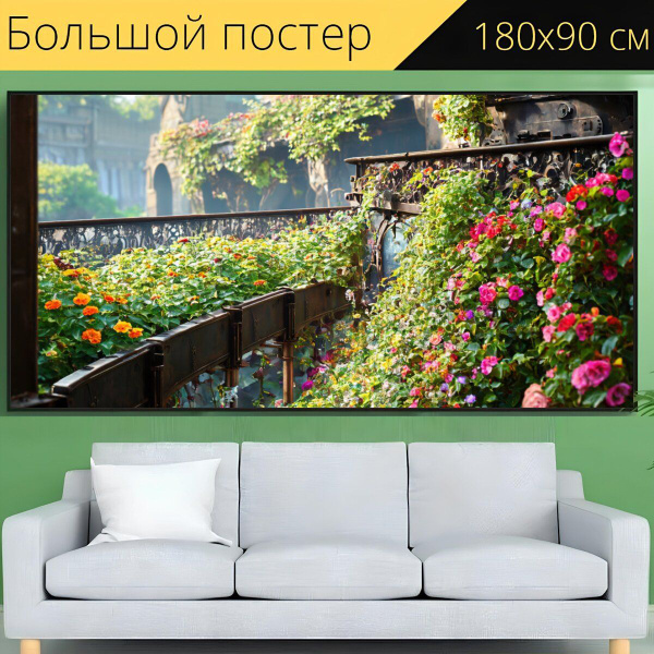 Постер LotsPrints "Природа в стиле стимпанк, террасы с цветами, растущими из механических ...