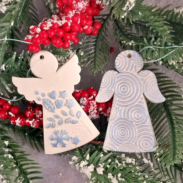 Новогодние елочные игрушки, украшения "Снежные ангелы"/Снежно-голубые ...