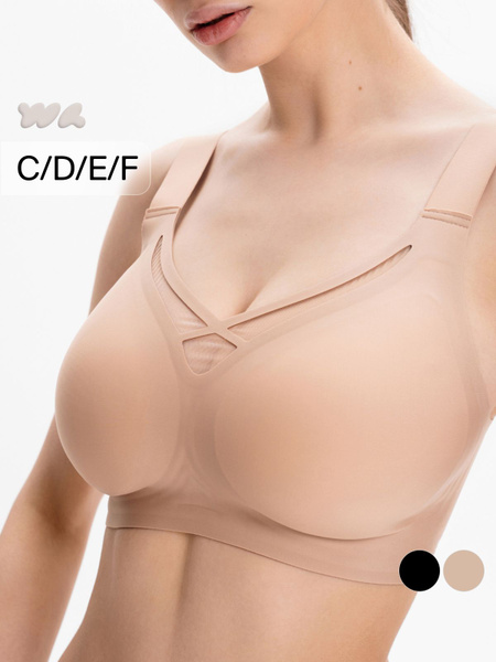 Бюстгальтер Женский без косточек, бесшовный, размер 95F, 100C бежевый, белый Нейлон, Поролон ...