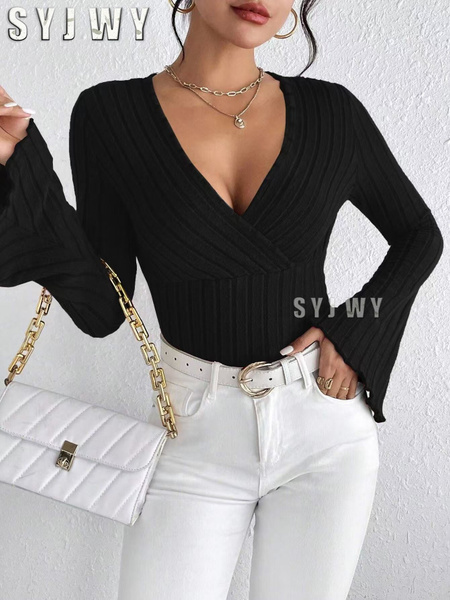 Лонгслив Женский SYJWY зернистый черный Длинный, размер 44 Полиэфир Воротник Однотонный ...