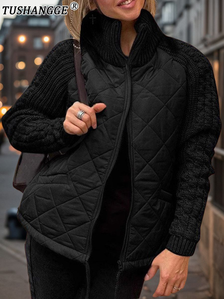 Куртка Женский TUSHANGGE Манжеты черный пиджачный Полиэстер, размер 54 Длинный куртка-пилот Зима ...