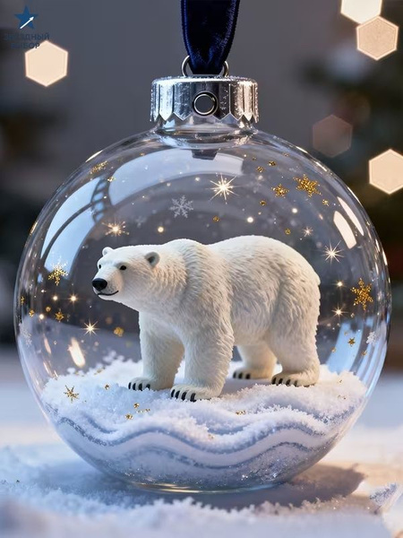 Новогодний шар прозрачный с фигурками животных 3D / украшение на елку ...