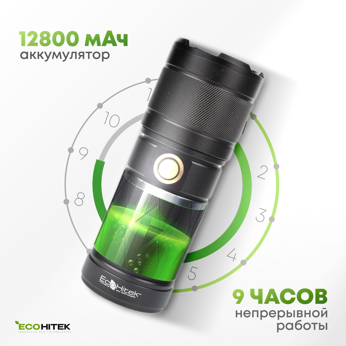 Мощный фонарь светодиодный. Фонарик аккумуляторный ручной EcoHitek. купить на OZON по низкой ...